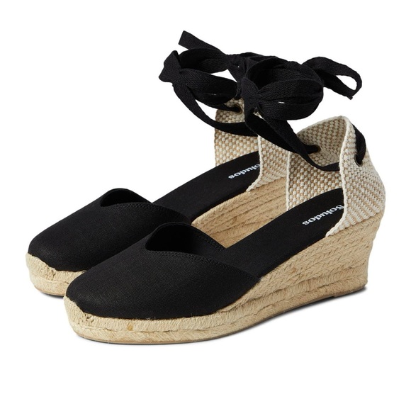 Soludos | Shoes | Soludos Black Espadrille Wedge Lace Up Heels | Poshmark